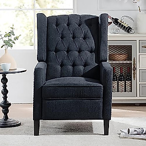 CALABASH Push Back Recliner Chair, Upholstered Wingback Chair Tufted Armchair Mid Century Modern Lounge Recliners for Small Spaces, Living Room, Bedroom,Home Theater,Black