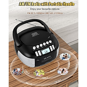 Sunoony CD and Cassette Player Combo, Boombox CD Player Portable with AM/FM Radio, Tape Recording, Stereo Sound, AC/DC Powered, AUX/Headphone Jack, Sleep Timer for Home, Senior, Child