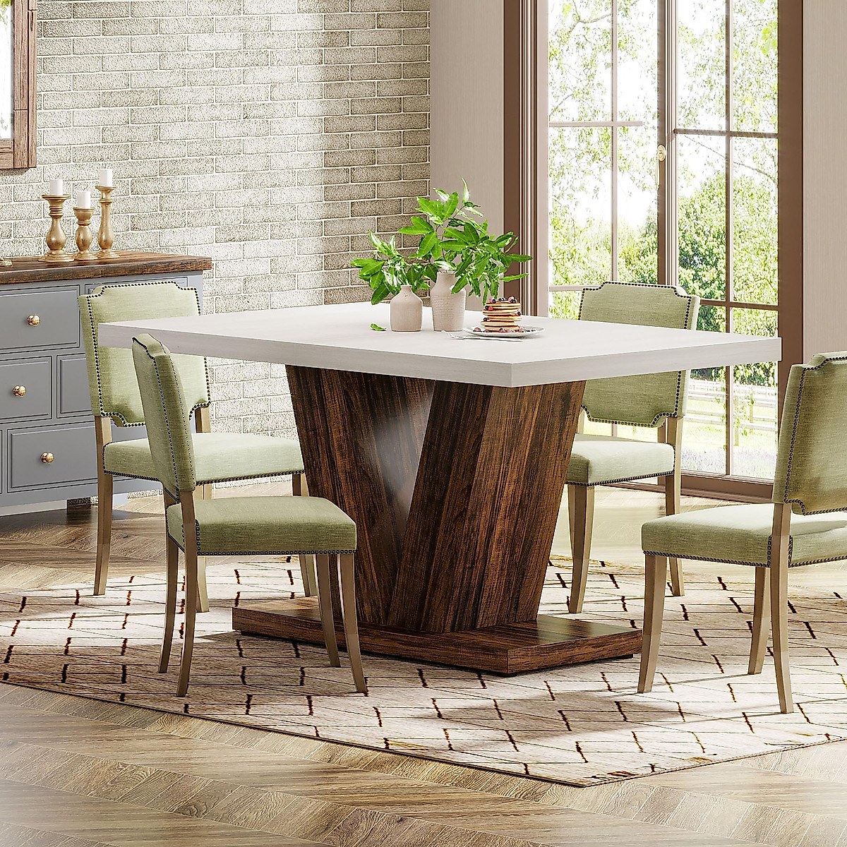 Tribesigns 47-Inch Dining Table for 4, White Kitchen Dinner Table with Heavy Duty Pedestal, Farmhouse Wooden Eating Table for Home, Dining Room, Small Space