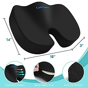 CushZone Gel Seat Cushion Office Chair Cushion for All-Day Sitting - Back, Sciatica, Coccyx Tailbone Pain Relief Cushion - Ergonomic Seat Cushion for Office Chairs, Car Seat, Gaming Chair - Black