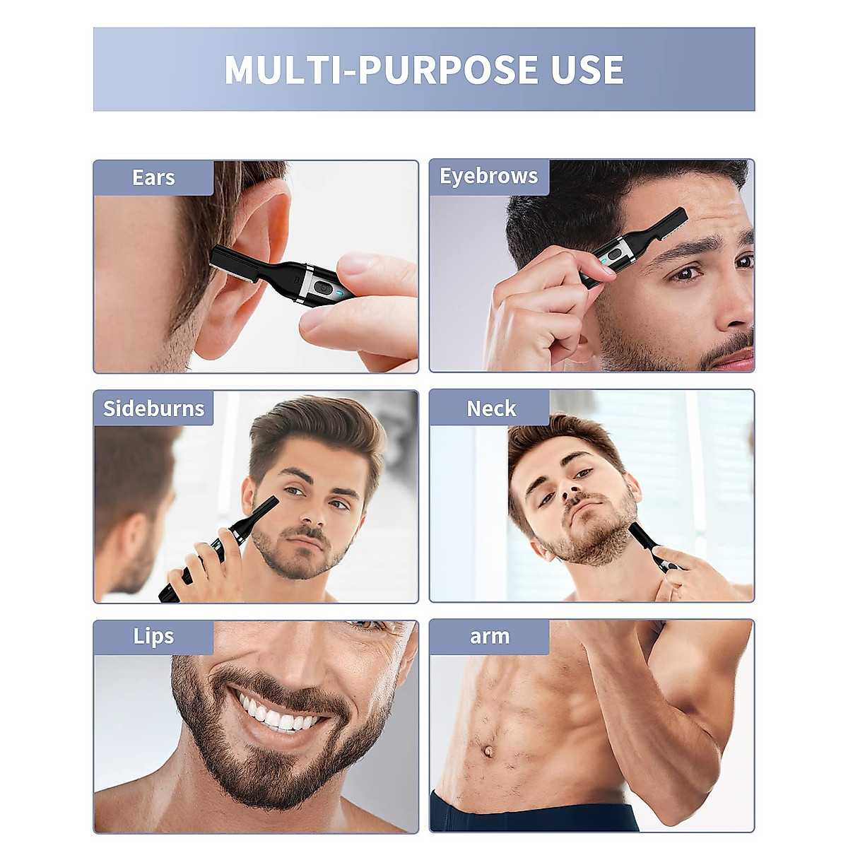 Dapsang Eyebrow Trimmer, Electric Eyebrow Razor for Women Men, Rechargeable Painless LED Light Facial Hair Shaver Remover with Rinseable Blade for Face Lips Neck Leg