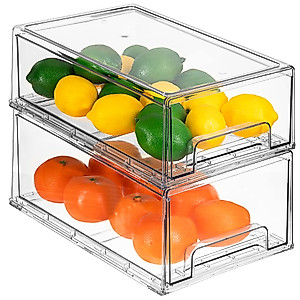 Sorbus Clear Stackable Fridge Drawer Bins - Pull Out Refrigerator Organizer Containers for Kitchen Storage (4 Pack | Medium)