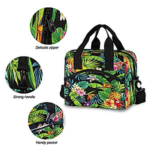 UOYO Lunch Bag Hawaii Palm Leaves Floral Lunchbox Organizer Insulated Waterproof Men Women Tote Cooler Handbag Adjustable Shoulder Strap for kids Girls Boys School Office Picnic