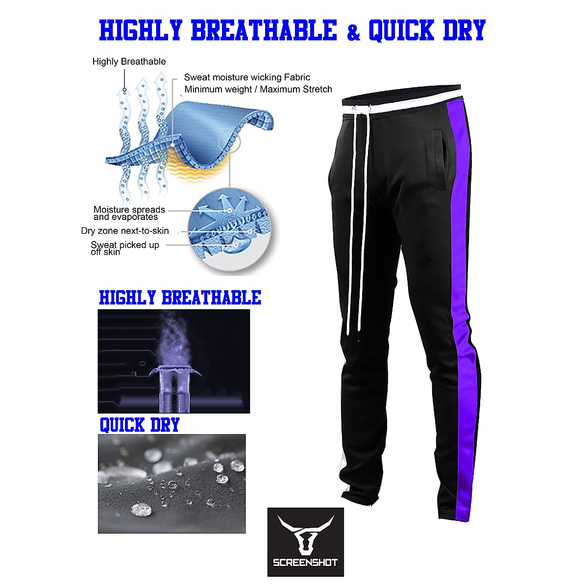 SCREENSHOT-S41700 Mens Hip Hop Premium Slim Fit Comfort Track Pants - Athletic Fitness Fashion Urban Lifestyle Streetwear Bottoms-Black/Purple-Large