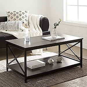 Coral Flower 39.5 Inches Coffee Table with Metal Frame,Clean,Contemporary Design Meets Rustic Industrial Style for Living Room, Office, Black