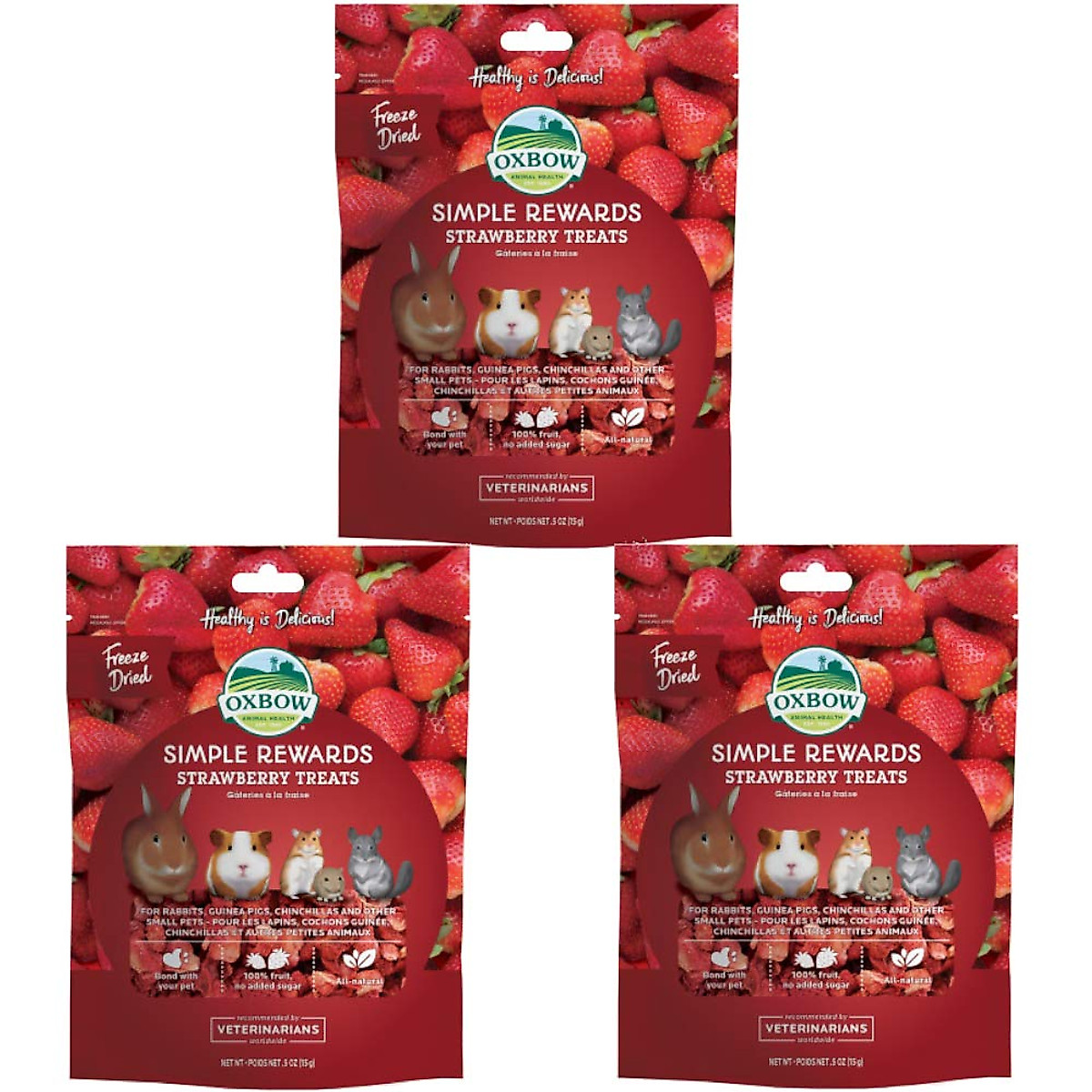 Oxbow Simple Rewards Treats Rabbit Guinea Pig Chinchilla Strawberry .5 oz 3 Pack