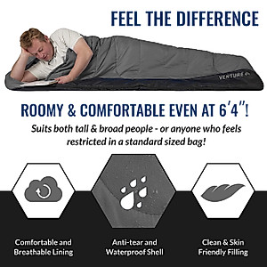VENTURE 4TH Backpacking Warm Sleeping Bag with Self Inflating Sleeping Pad for Adults & Kids – Ideal for Hiking, Camping & Outdoor Adventures