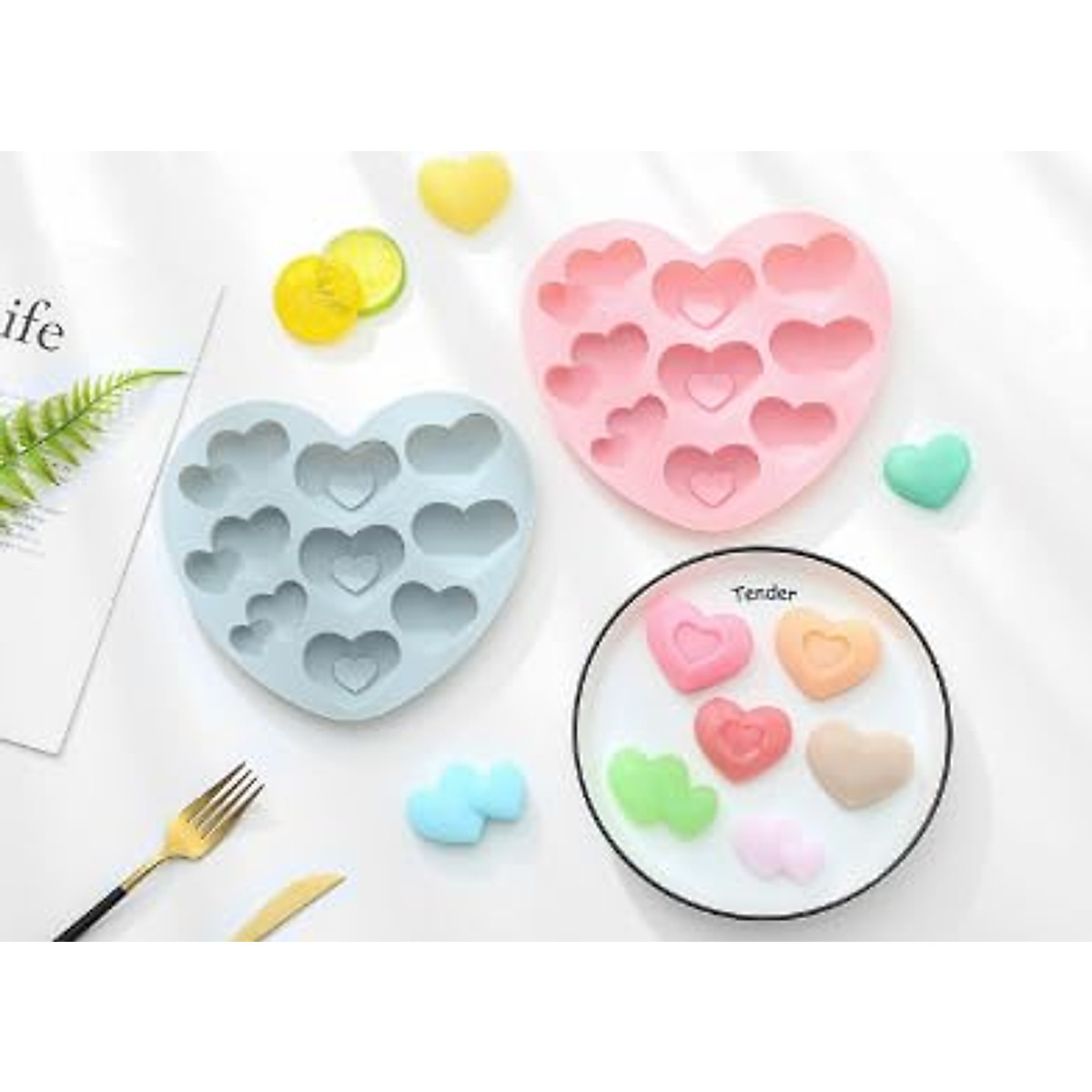 Silicone Square Cake Baking Pan Bakeware Brownie Pan+2 Silicone Heart Cake Pan, Mold a set of 3