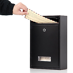 Locking Mailboxes Wall Mounted Vertical – Jssmst Key Lock Drop Mail Box Medium Capacity Galvanized Steel Cover Rust-Proof Metal Post Box, 12.6 x 8.5 x 3.4 Inch, Black, SM-0601L