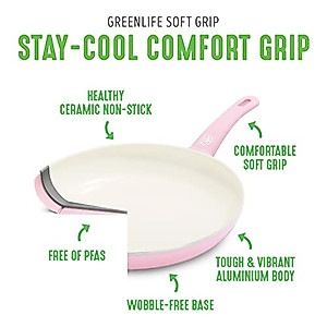 GreenLife Soft Grip Healthy Ceramic Nonstick 23 Piece Kitchen Cookware Pots and Frying Sauce Saute Pans Set with Kitchen Utensils, PFAS-Free, Dishwasher Safe, Pink