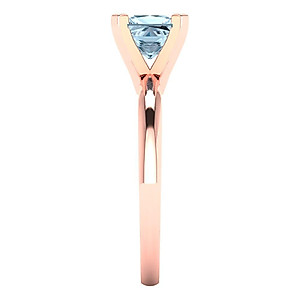 1.0 Carat Princess cut Custom Engraving Solitaire Aquamarine Blue faux Diamond Engagement Everlasting Ring 14k Rose Gold 7