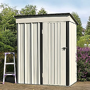 Catrimown 5x3 FT Outdoor Storage Shed, Galvanized Steel Tool Shed House for Patio Garden Backyard Lawn, Utility Tool House with Door, White