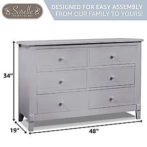 Sorelle Furniture Berkley Baby Dresser – Dresser for Nursery, Kids Bedroom Furniture, Dresser Drawers, Nightstand for Child’s Room with Drawers, Nursery Furniture for Infant-Gray