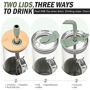 MUKOKO Glass Cups With Lids and Straws, 20oz Glass Tumbler with Straw and Handle, Iced Coffee Cups with lids - Bamboo Lid & On the Go Lid, Smoothie Cup Leak Proof Tumbler with Silicone Sleeve - Olive