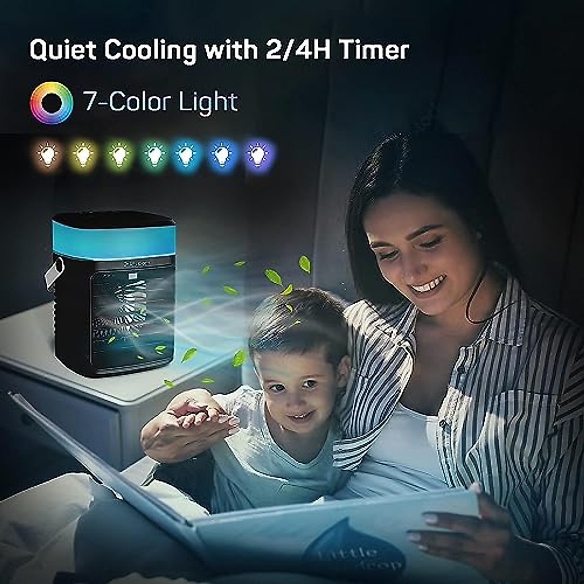 Dr. Prepare Portable Air Conditioner Rechargeable Personal Evaporative Air Cooler with 3 Powerful Speeds, Timer and 7 Color Night Light, Small Desk Cooling Fan for Room, Home, Office, Camping