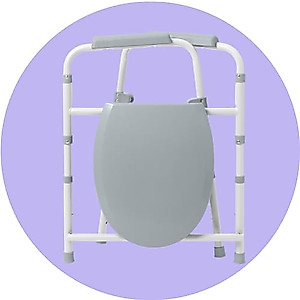 Medline 3-in-1 Steel Bedside Commode, Elongated Seat, Sturdy Folding Frame, 7.5 QT. Bucket, 350 lb. Weight Capacity, Clip-on Seat, Easy Cleaning, Tool-Free Assembly, Gray