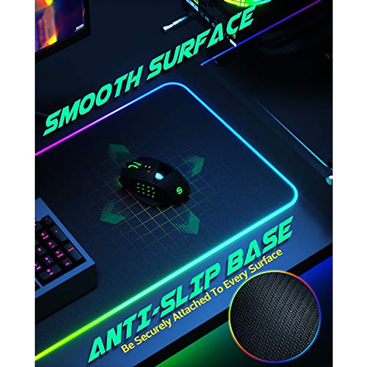 RGB Gaming UtechSmart Large Extended Soft Led Mouse Pad with 14 Lighting Modes 2 Brightness Levels, Computer Keyboard Mousepads Mat 800 x 300mm / 31.5×11.8 inches
