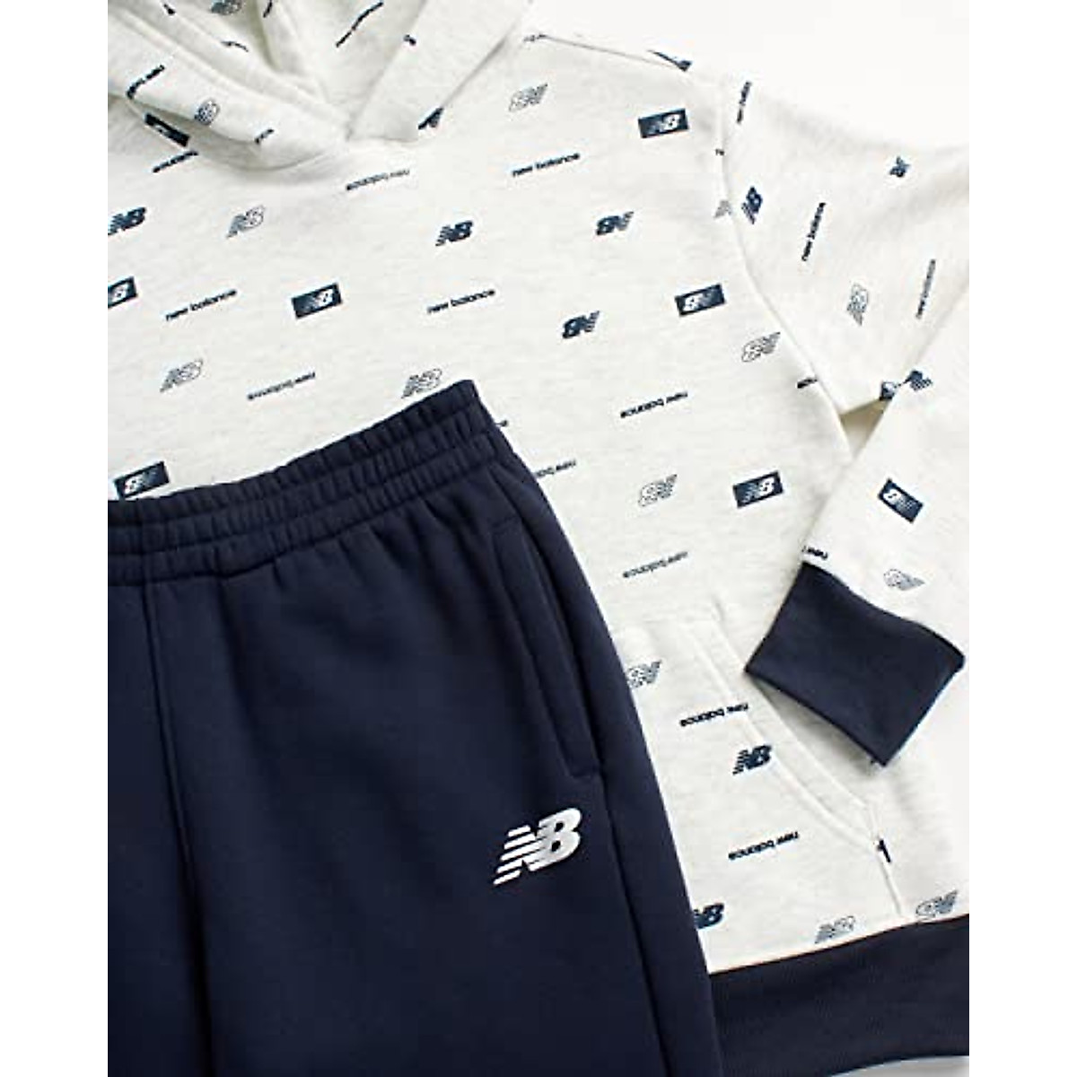 New Balance Boys' Sweatsuit Set - 2 Piece Fleece Pullover Hoodie Sweatshirt and Sweatpants (2T-20), Size 8, Oatmeal