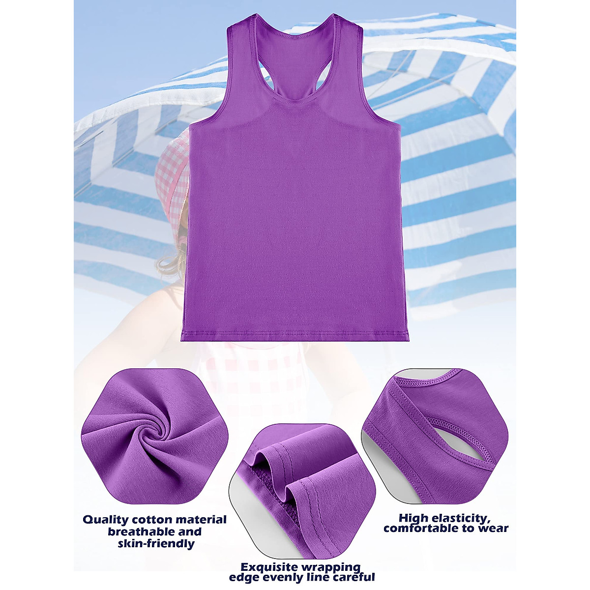 SATINIOR 4 Pieces Girls Dance Tank Tops Racerback Crop Tops Sleeveless Dance Clothes for Girls Gymnastics(7-8 Years,Violet, Red, Green, Lemon Yellow)