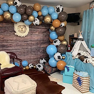 BALONAR 135Pcs Cowboy Blue Balloons Arch Garland Kit with 18/10/5inch Sand White Coffee Cow Print Farm Animal Gold Balloons for Boy Birthday Party Baby Shower Birthday Supplies (Blue)