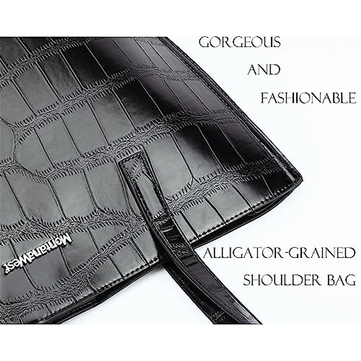 Montana West Tote Bag for Women Crocodile Pattern Handbag Elegant Shoulder Bag Chic Hobo Purses MWC-069BK