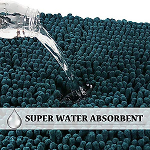 Flamingo P Bath Rug for Bathroom 20x32 Non Slip Bathroom Rug Water Absorbent Washable Rug Mat for Indoor Extrance Feature Extra Thick Bouncy Fluffy Chenille, Dark Teal - 20" x 32"