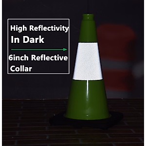 BESEA 6Pack 18" inch Traffic Cones Green Safety Cones PVC Construction Cones with 6 inch Reflective Collar for Home Driveway Road Parking Use(6 Cones)
