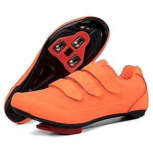 Mens Womens Indoor Cycling Shoes Compatible with Peloton Bike Shoes Cycling Shoes with Delta Cleats Clip Outdoor Pedal SPD Road Bike Shoes,Orange