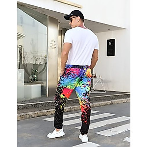UNIFACO Men Women Causal Splatter Active Jogging Pants Baggy Elastic Sweatpants Black L