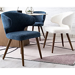 VESCASA Sherpa Modern Dining Chairs with Wood Legs, Upholstered Curved Back Side Chairs for Dining Room/Living Room, Set of 4, White