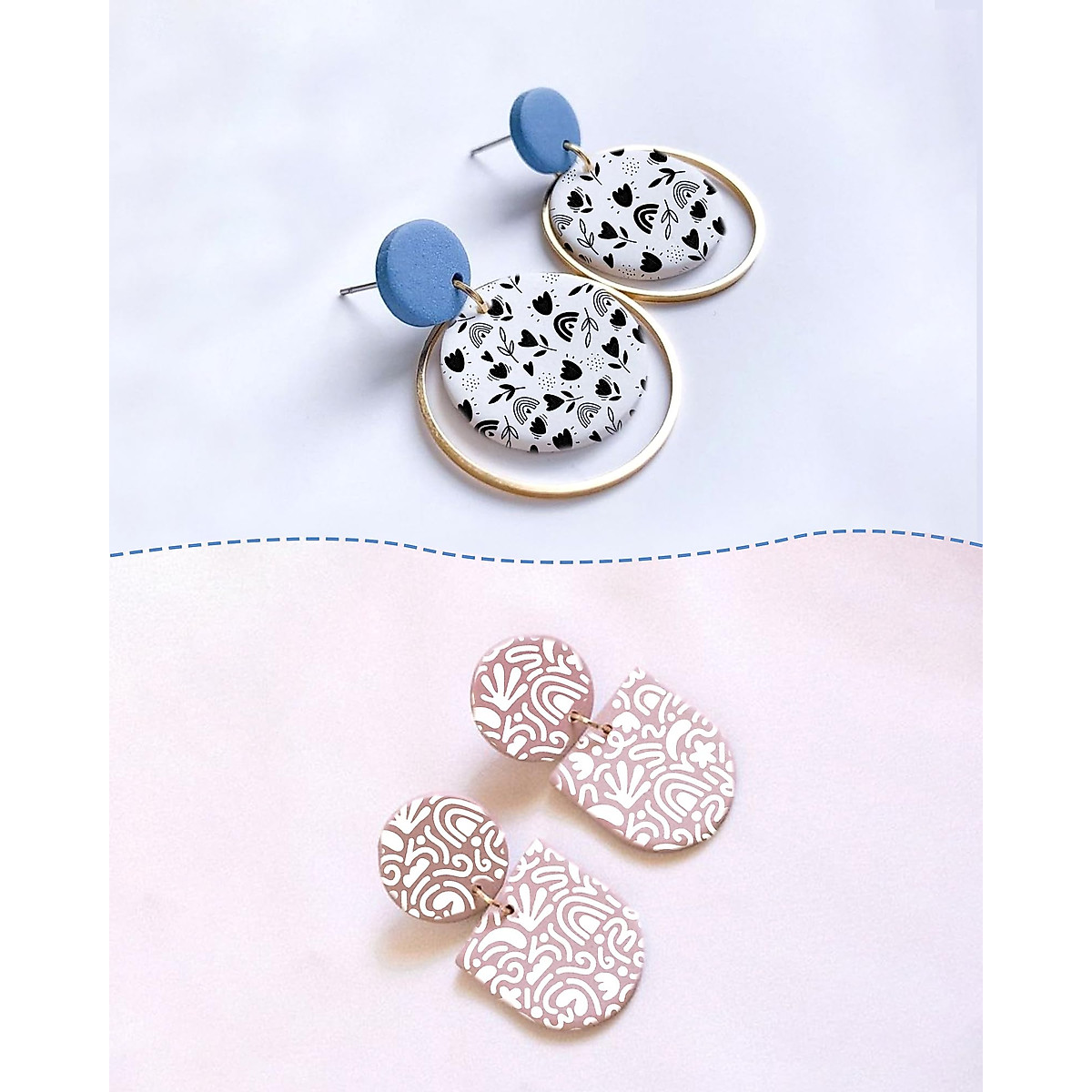 Puocaon Boho Clay Silk Screen - 8 Pcs Paisley Silk Screen Stencils for Polymer Clay Jewelry, Reusable Screen Stencils for Polymer Clay Earrings Making, Mystic Boho Polymer Clay Silk Screen Stencils