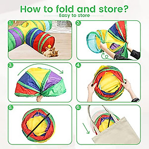 Bunny Tunnels Tubes, FODIENS 3 Way Collapsible Rabbit Guinea Pig Tunnel Hideout, Interactive Small Animal Activity Toys for Dwarf Rabbit Guinea Pig Chinchilla Ferret Hamster Kittens