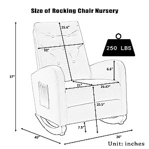 Lonfencr Modern Rocking Chair Nursery and Indoor, Rocking Chairs with High Back, Comfortable Rocker Chair Fabric Upholstered Seat, Rocker Chairs for Baby Room, Bedroom, Living Room,Green