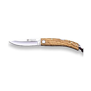 Joker Sports Pocket Folding Knife ibérica NO138, Olive Wood Handle, Blade 2.95 inches MOVA, Toothed Back of The Blade, Fishing Tool, Hunting, Camping and Hiking