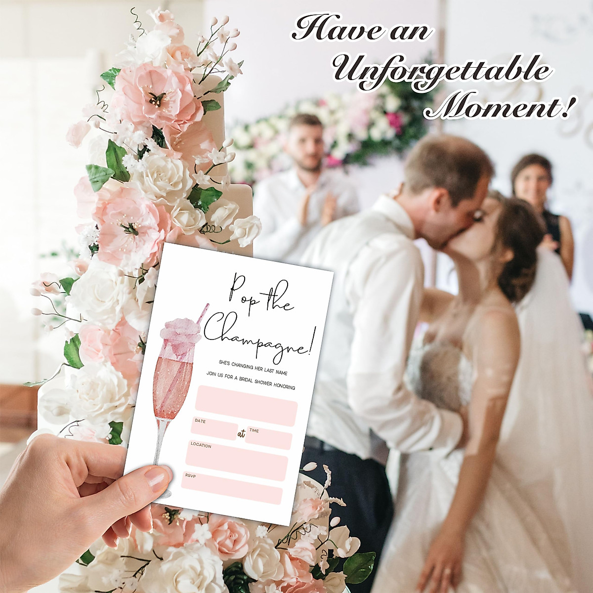 DYIRBIIY 25 Bridal Shower Invitation With Envelopes - Pop The Champagne! - Fill In Style Invitations For New Couples, Mr And Mrs, Newlyweds Invites, Party Favor & Supplies - A10