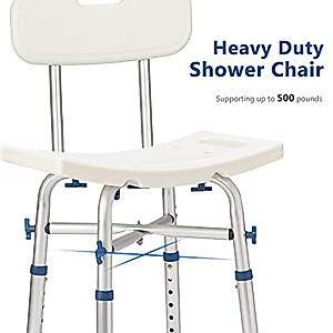 Zler Shower Chair with Back, 500lb Heavy Duty Shower Bench for Inside Shower, Anti-Slip Shower Chair for Bathtub, Tool Free Shower Chair for Senior, Handicap & Disabled