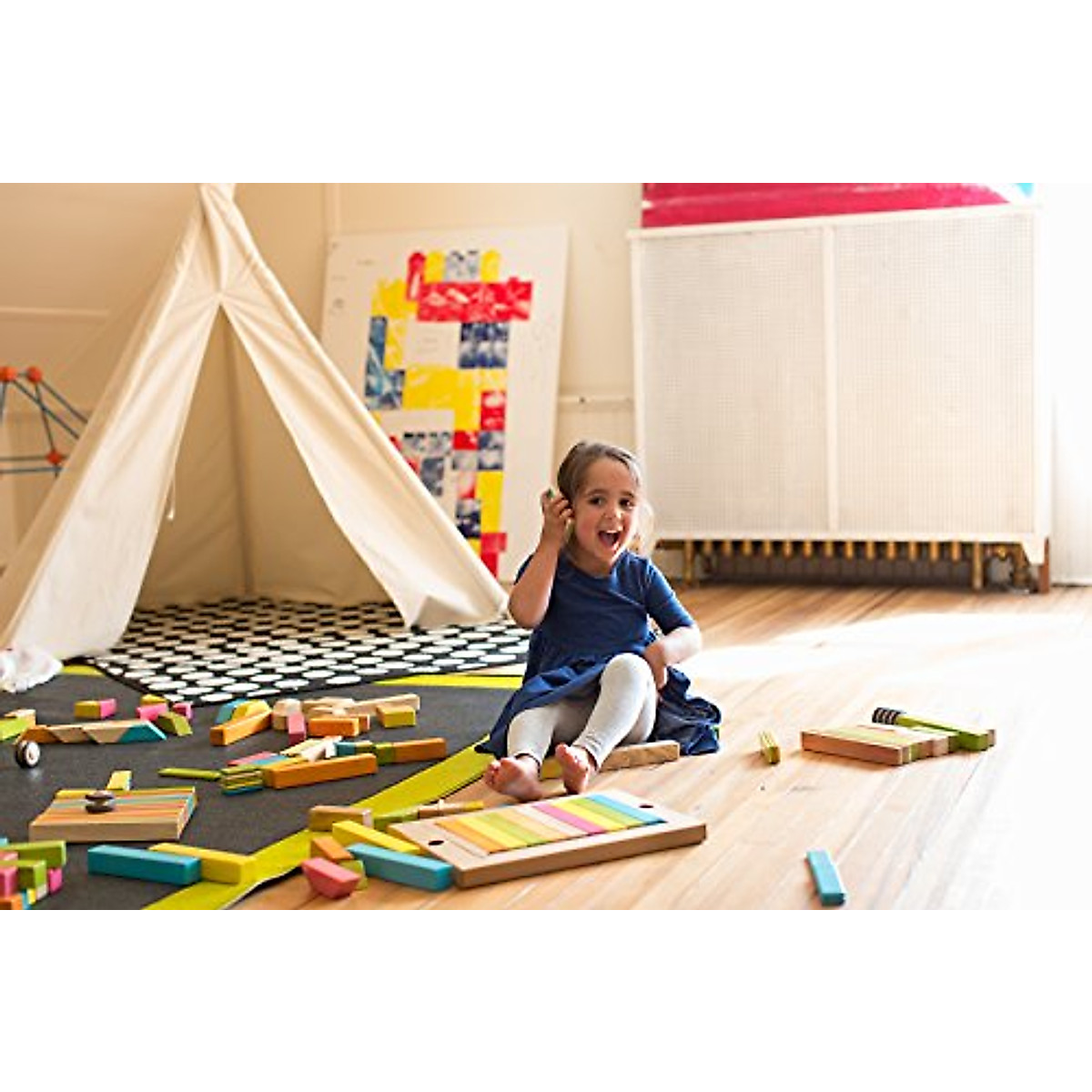 6 Piece Tegu Pocket Pouch Prism Magnetic Wooden Block Set, Tints