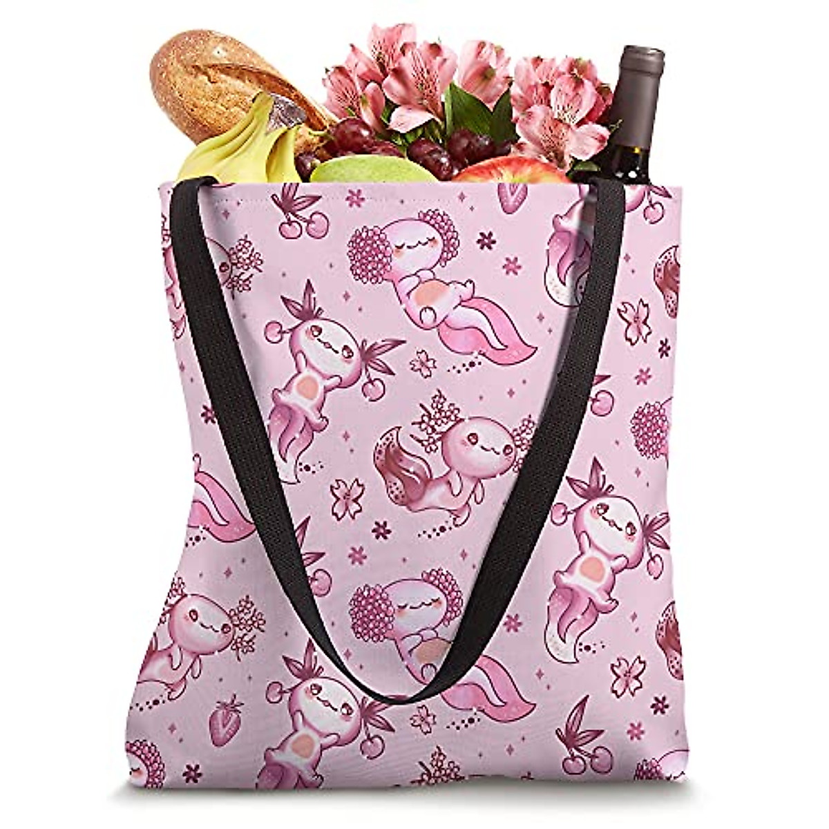 Cute Kawaii Axolotl Pattern l Axolotl Strawberries Cherries Tote Bag