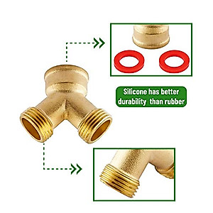 Litorange 1 PCS Lead-free Brass Body Backyard 2 Way Y Valve Garden Hose Connector MHT 3/4" Inch Thread Splitter Adapter + 2 Rubber Hose Washers
