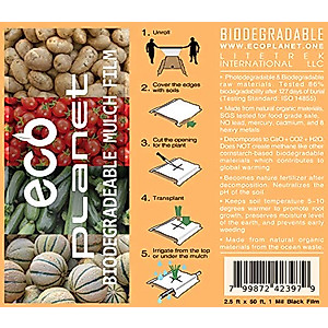EcoPlanet Bio-degradable Plastic Mulch Film Gardening Farming Film Outdoor Garden Landscape Weed Barrier Blocker Fabric (Type A) (1 Mil, 2.7 feet x 50 feet)
