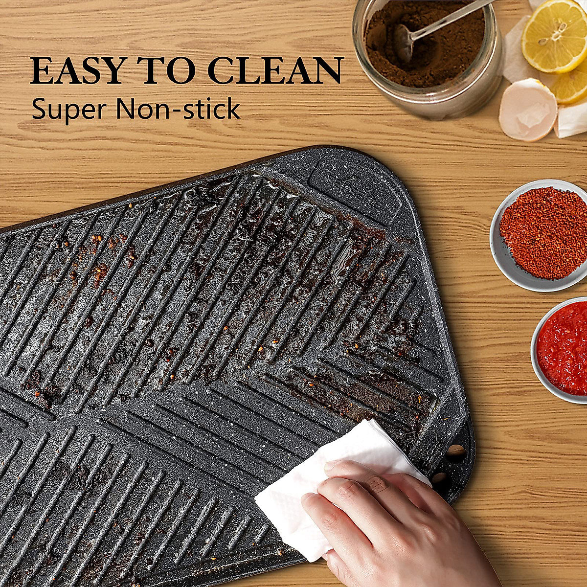 SENSARTE Nonstick Griddle Grill Pan, Pro-Grid Reversible Grill & Griddle Pan, Two Burner Cast Aluminum Griddle, Portable for Indoor Stovetop or Outdoor Camping BBQ, 19.5" x 10.7"