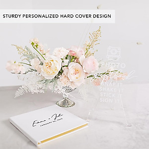 Andaz Press Personalized Wedding Guestbook with Gold Accents, Minimal Custom Guestbook, White Guest Sign-in Registry, 120 Pages 8.5" X 8.5" Memories Book for DIY Scrapbook Photo Album, Keepsake