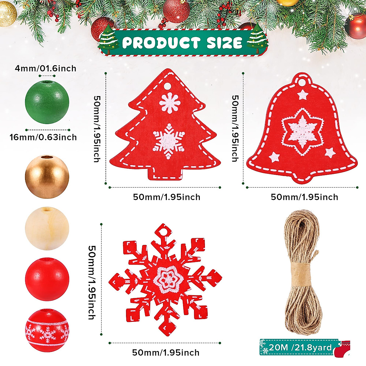 Suziko 205 Pieces Wooden Beads,Decorate Beads 0.63 Inch Round Craft Bead with Holes for DIY Garland Jewelry Making Home Party Halloween Thanksgiving Holiday Decoration (red)