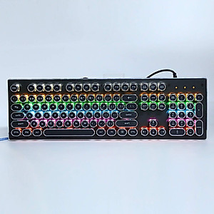 Junlucki Mechanical Gaming Keyboard, 104 Keys Retro Wired Ergonomic Round Key Keyboard Illuminated Click with Mixed Light Tenkeyless for DesktopLaptopComputers(Black)
