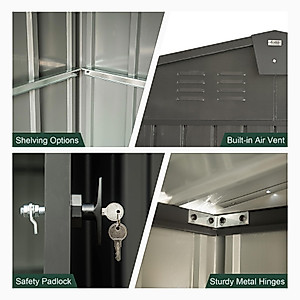 Domi 11x12.5FT Outdoor Storage Shed, Large Size Metal Outdoor Storage Cabinet with Lockable Doors, Windows, Galvanized Steel Storage House for Backyard, Patio, Garden, Lawn, Grey