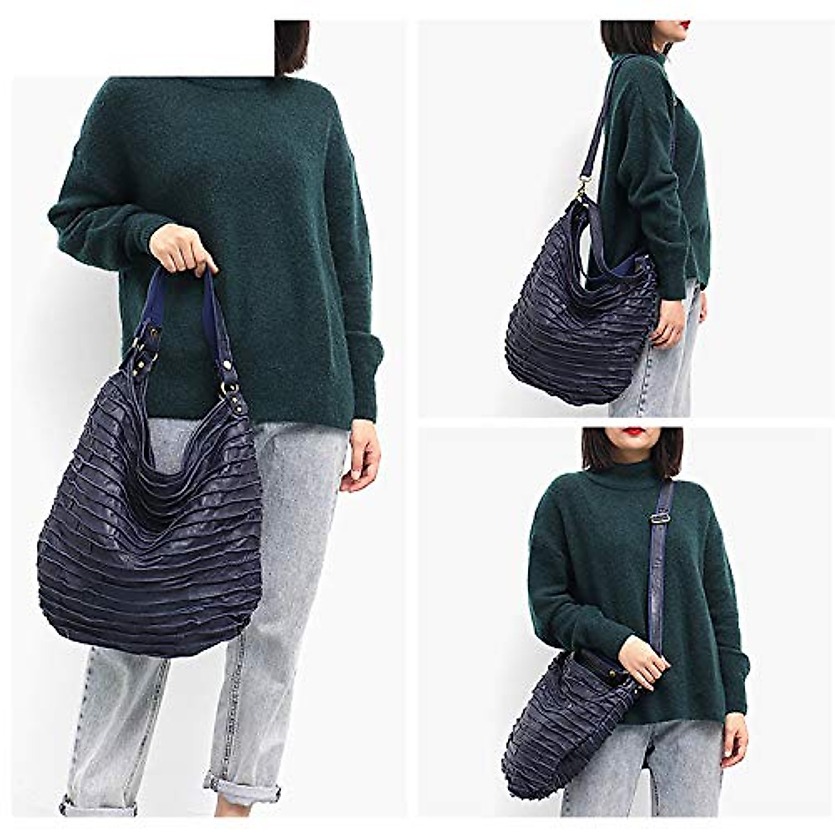 Real Sheep Leather Skin Stripe Hobos Women Large Capacity Hobo Shoulder Bag Casual Patchwork Bag BRONZE S