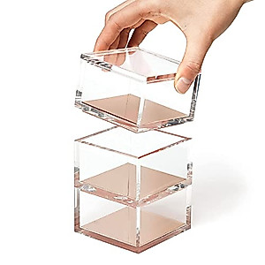 OfficeGoods 3 Tier Stackable Acrylic Organizer w/Rose Gold Base – Functional & Elegant Desk Organizer for Office or Home – Helps Keep All Your Little Bits Together - Rose Gold/Square