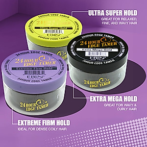 EBIN NEW YORK 24 Hour Edge Tamer - Extreme Firm Hold (2.7oz/ 80ml) - No Flaking, White Residue, Shine and Smooth texture with Argan Oil and Castor Oil