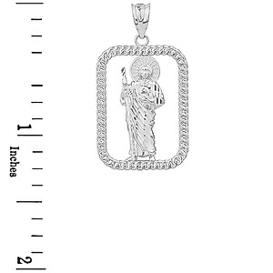 925 Sterling Silver Santa Muerte Rope-Style Rectangular Frame Pendant