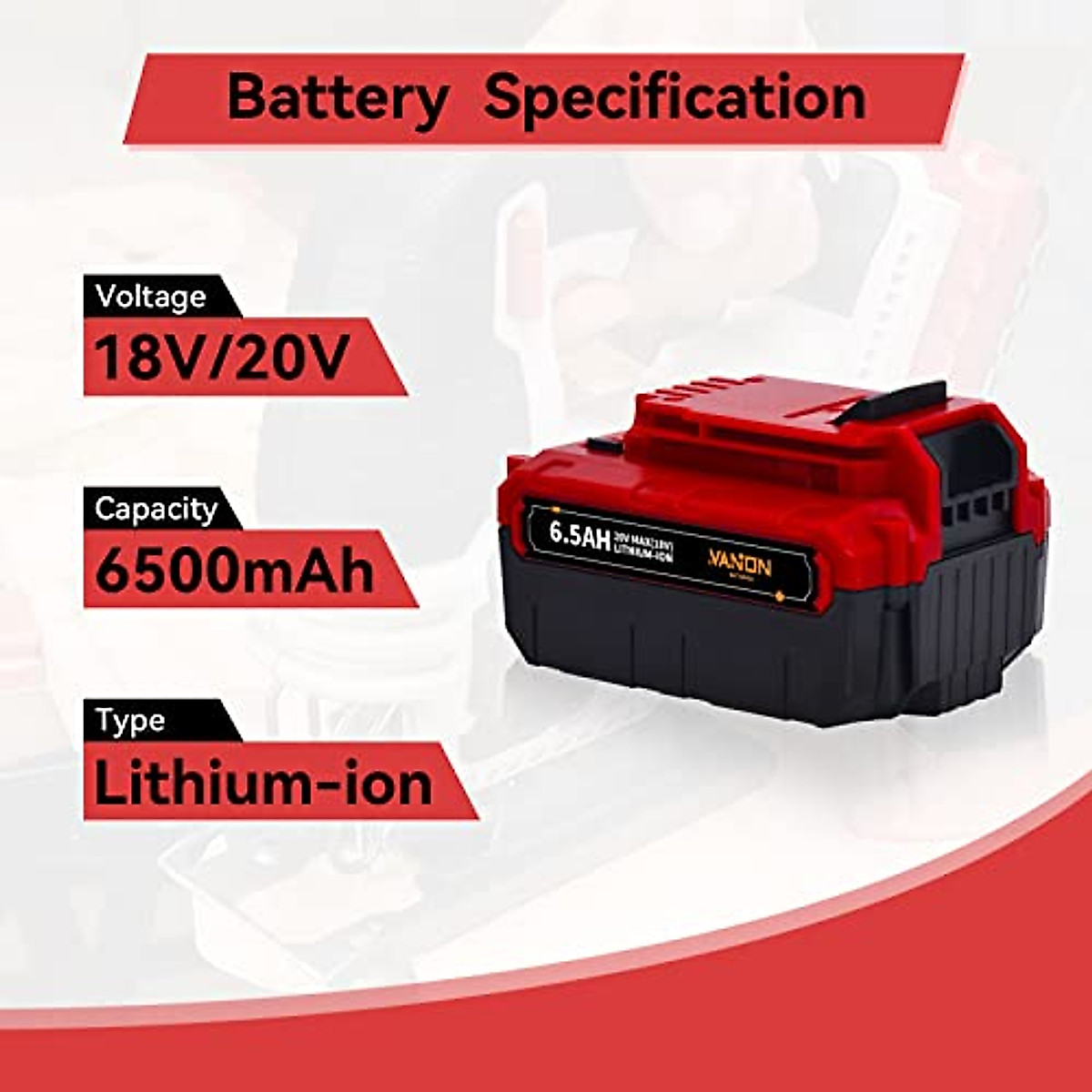 VANON PCC685L 6.5Ah 20V Battery Replace for Porter Cable 20V Battery MAX Lithium-Ion PCC682L PCC685LP PCC680L,2Pack